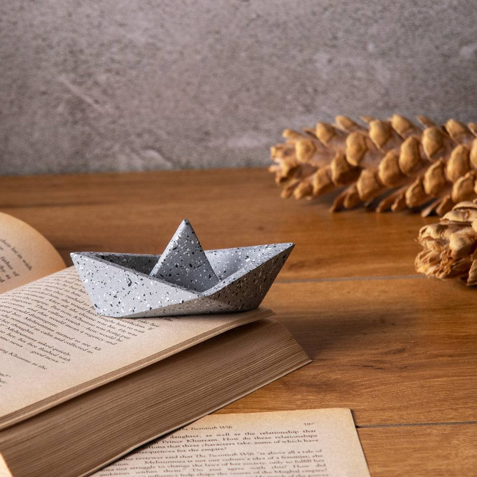 ESQ Living Concrete Boat Paperweight - Speckled Grey | Modern Quests