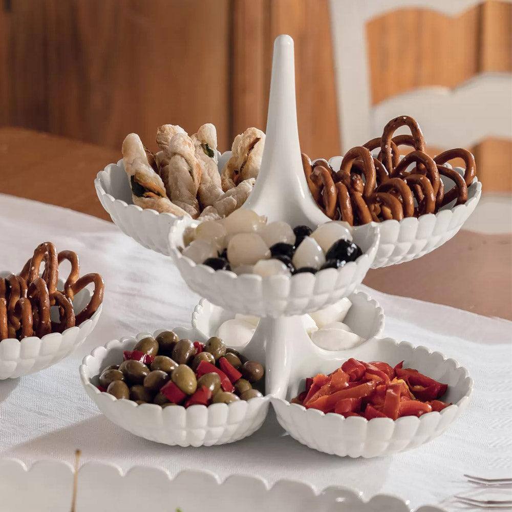 Guzzini Tiffany 2-Tier Sectional Serving Bowls - Milk White
