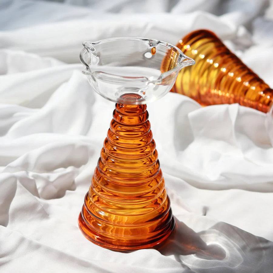 Muun Home Glass Diya Set with Bell - Amber | Modern Quests