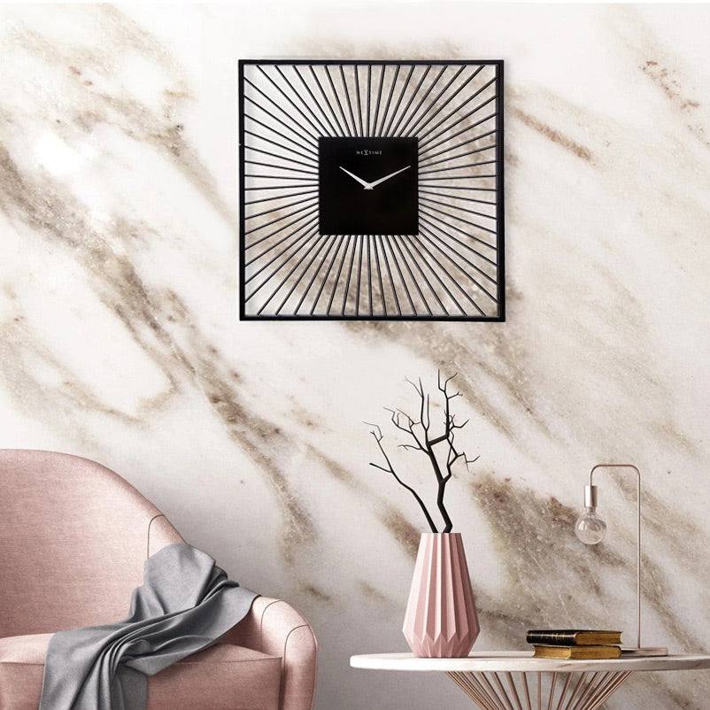 Nextime Vasco Square Metal Wall Clock Large - Black | Modern Quests