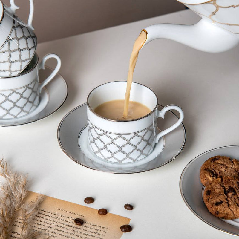 Noritake Eternal Palace 12-piece Porcelain Tea Set - Platinum | Modern ...