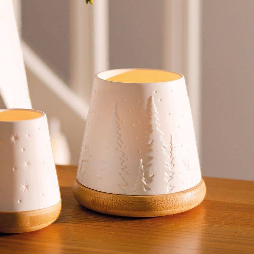 Rader Embossed Lantern with Wooden Base - Forest