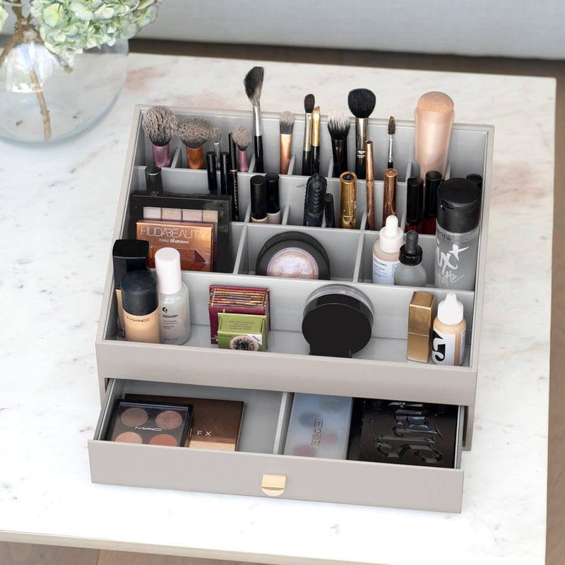 STACKERS London Makeup Organiser with Drawer Large - Taupe | Modern Quests