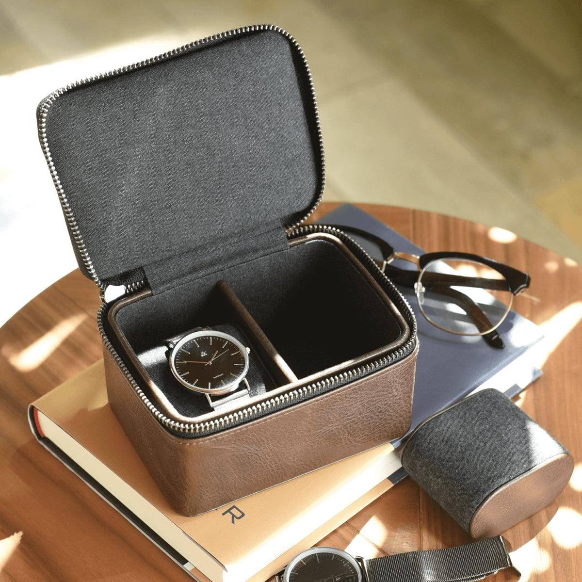Stackers London Zipped Watch Case Double - Brown | Modern Quests