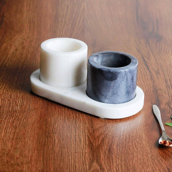 The Handicraft Street Duo Marble Condiments Set with Base | Modern Quests