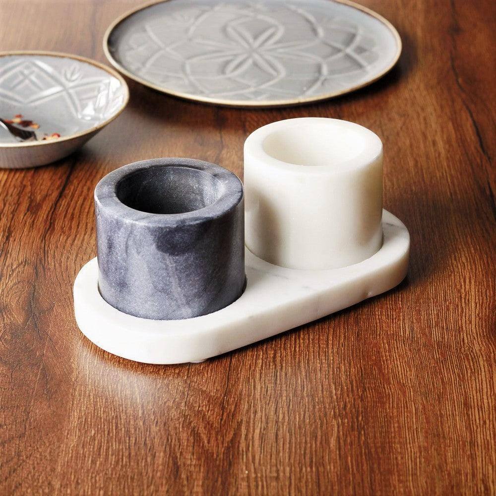 The Handicraft Street Duo Marble Condiments Set with Base | Modern Quests