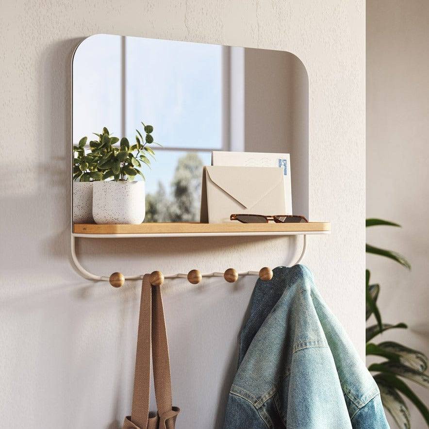 Umbra Estique Mirror with Hooks - White | Modern Quests